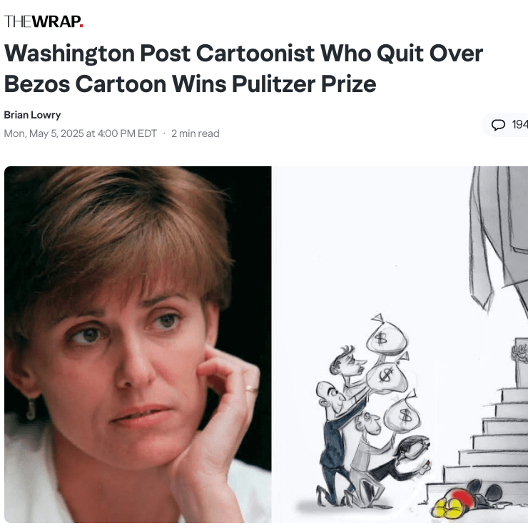 Washington Post Cartoonist Who Quit Over Bezos Cartoon Wins Pulitzer Prize - Jerz's Literacy ...